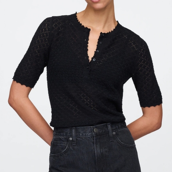 GAP | Tops | Gap Womens Plus Linen Blend Pointelle Knit Henley Top ...